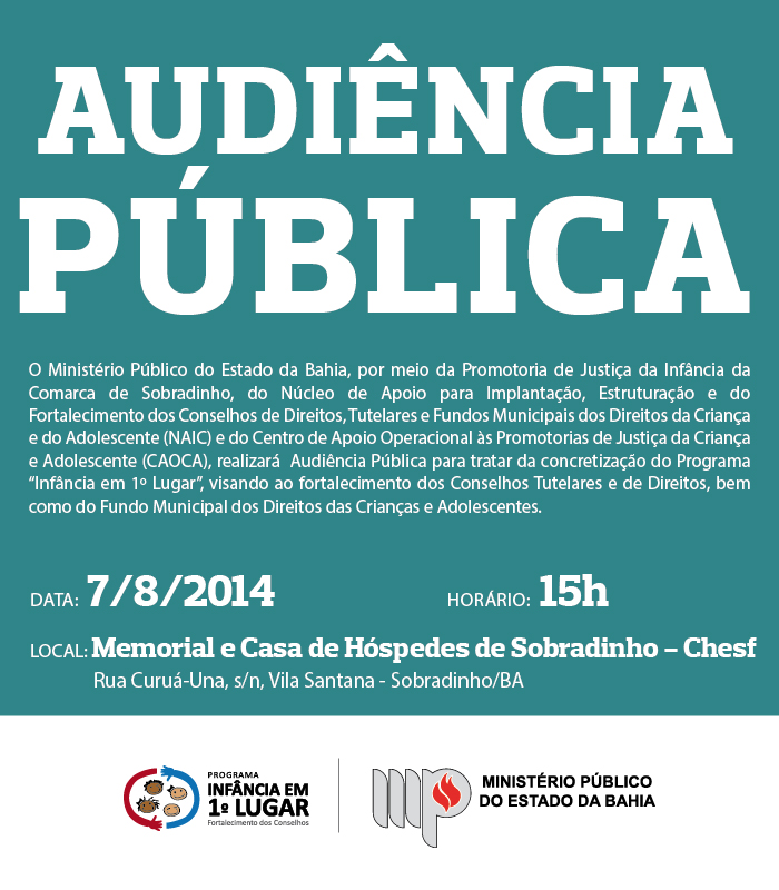AUDIÊNCIA PÚBLICA REFERENTE AO PROGRAMA INFÂNCIA EM 1º LUGAR SERÁ ...